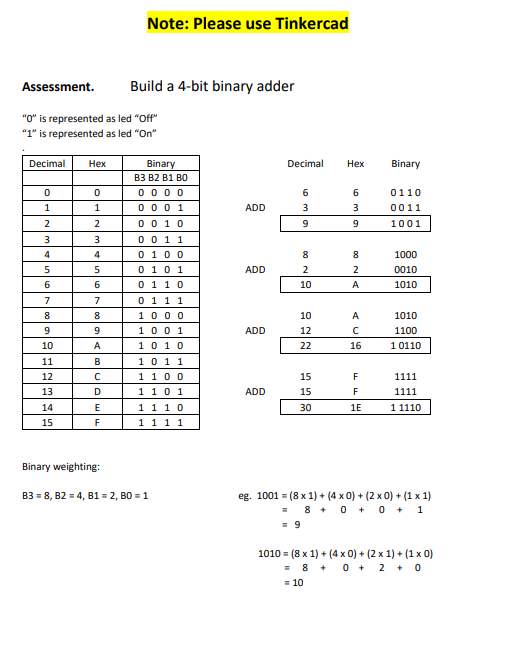 Solved Note: Please use Tinkercad Assessment. Build a 4-bit | Chegg.com