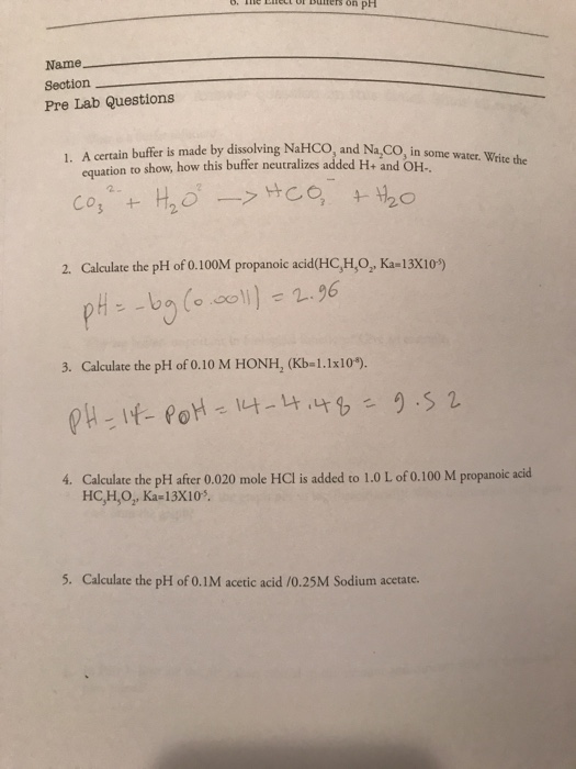 Solved Name. Section Pre Lab Questions A certain buffer is | Chegg.com