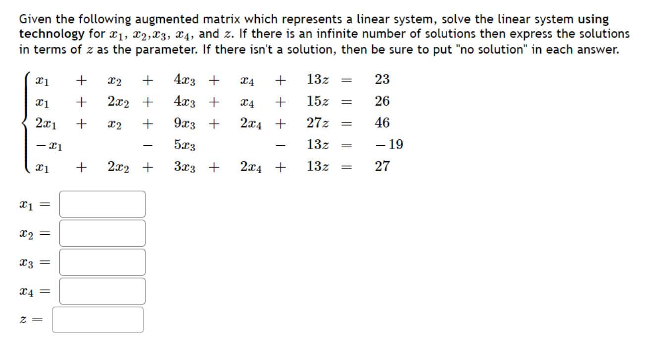 Solved Given the following augmented matrix which represents | Chegg.com