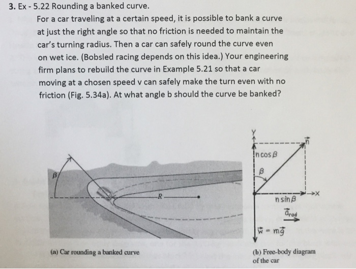 Solved 3. Ex- 5.22 Rounding a banked curve. For a car | Chegg.com