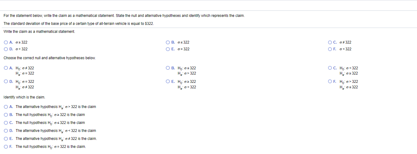 Solved For the statement below, write the claim as a | Chegg.com