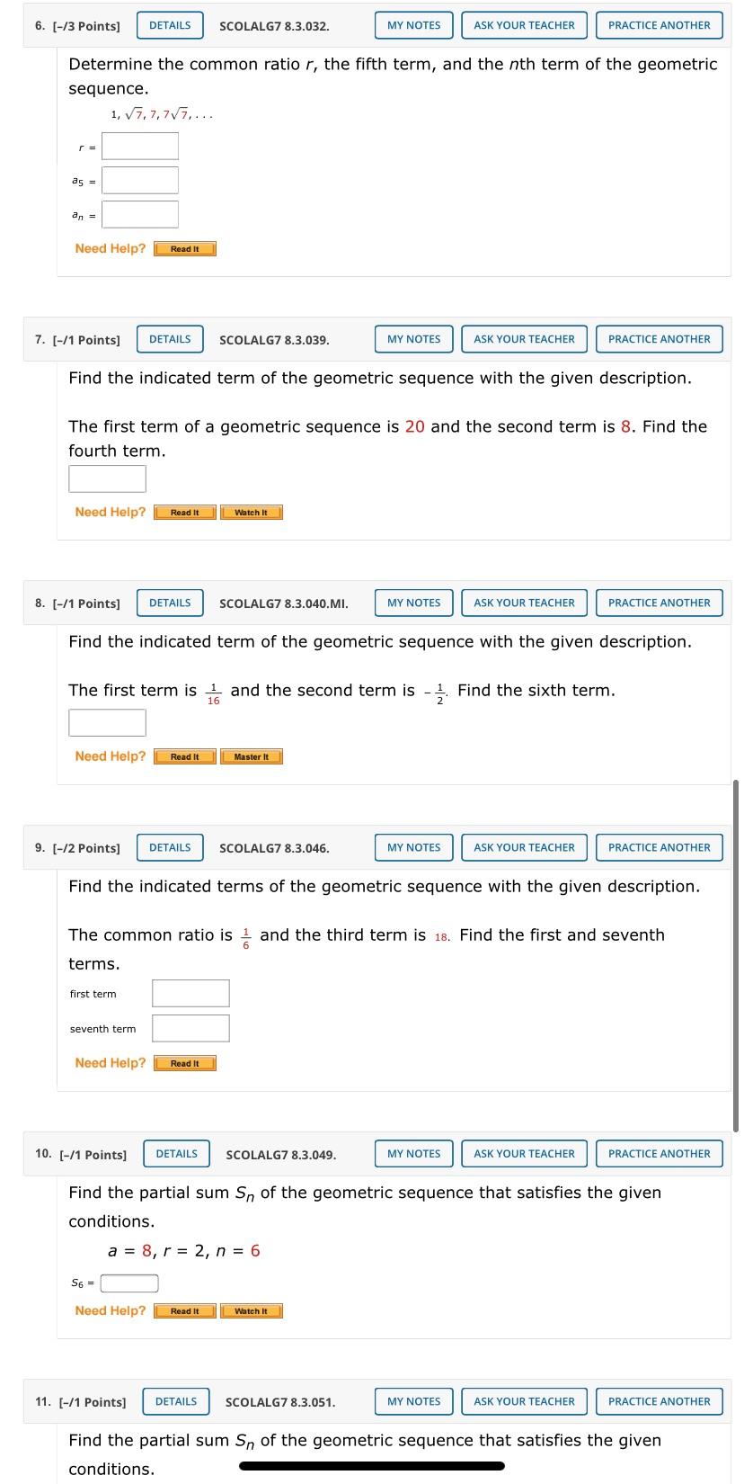 Solved 6. [-13 Points] DETAILS SCOLALG7 8.3.032. MY NOTES | Chegg.com