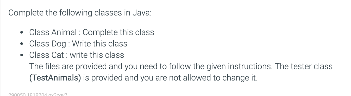 Solved Complete the following classes in Java: • Class | Chegg.com