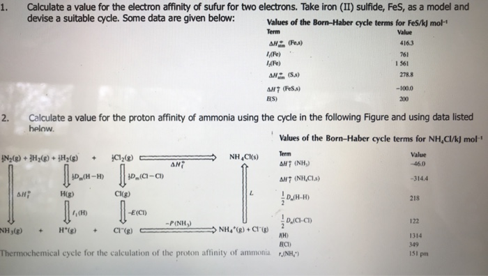 1. Calculate a value for the electron affinity of | Chegg.com