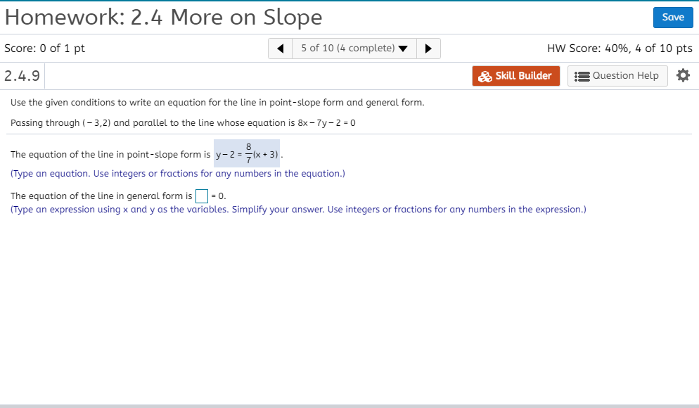Solved Save Homework: 2.4 More on Slope Score: 0 of 1 pt 5 | Chegg.com