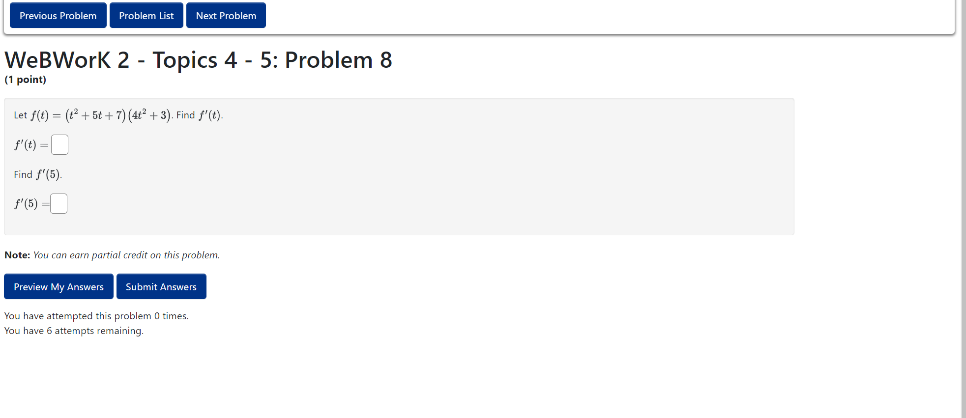 Solved WeBWork 2 - Topics 4 - 5: Problem 8 (1 point) Let | Chegg.com