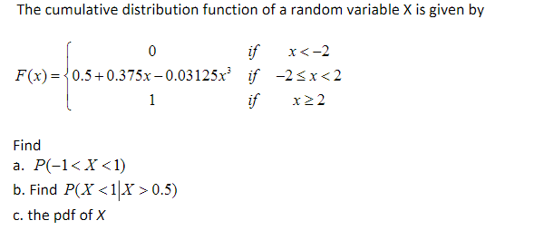 Solved The cumulative distribution function of a random | Chegg.com