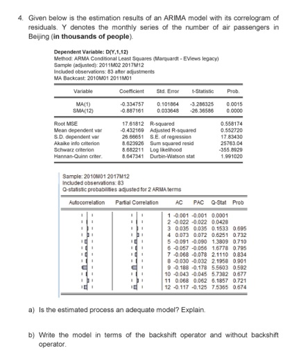 4. Given below is the estimation results of an ARIMA | Chegg.com