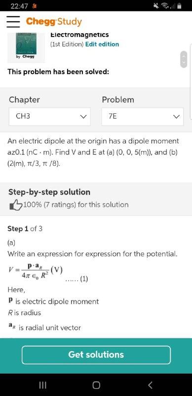 Solved = 22:47 Chegg Study Electromagnetics (1st Edition) | Chegg.com