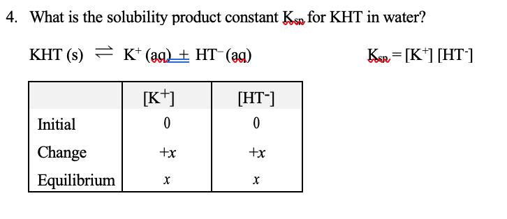 Solved 4. What is the solubility product constant Ks for KHT | Chegg.com