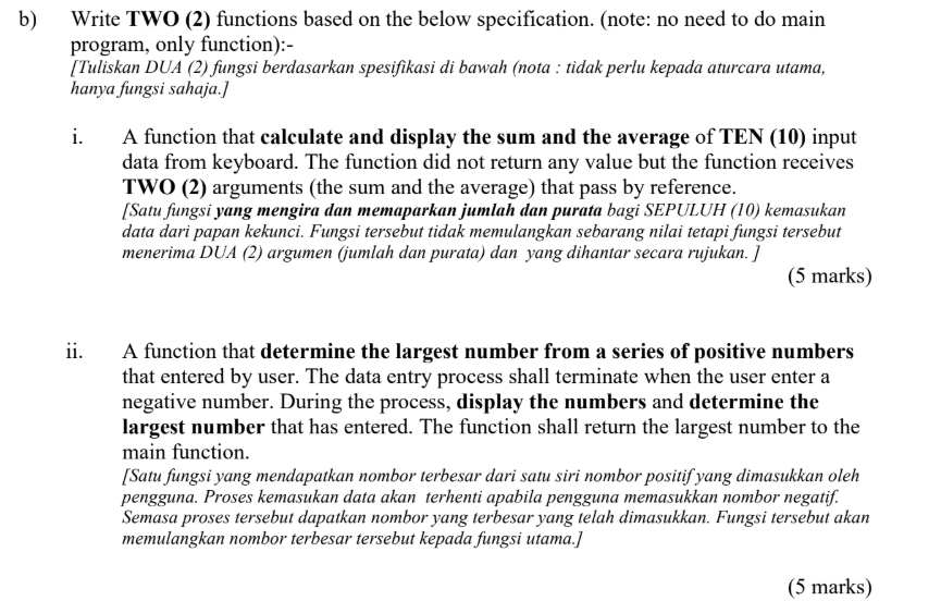 Solved b) Write TWO (2) functions based on the below | Chegg.com