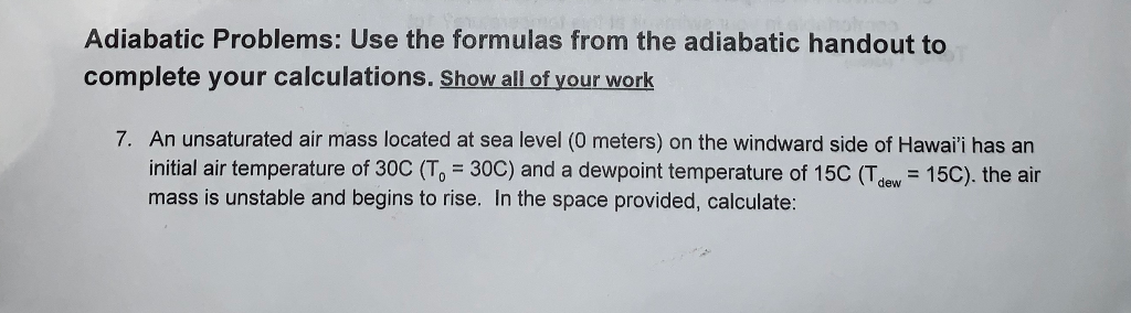 Solved Adiabatic Problems: Use the formulas from the | Chegg.com