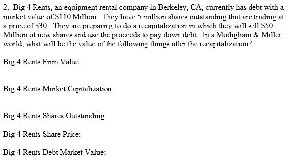 Solved 2. Big 4 Rents, an equipment rental company in | Chegg.com