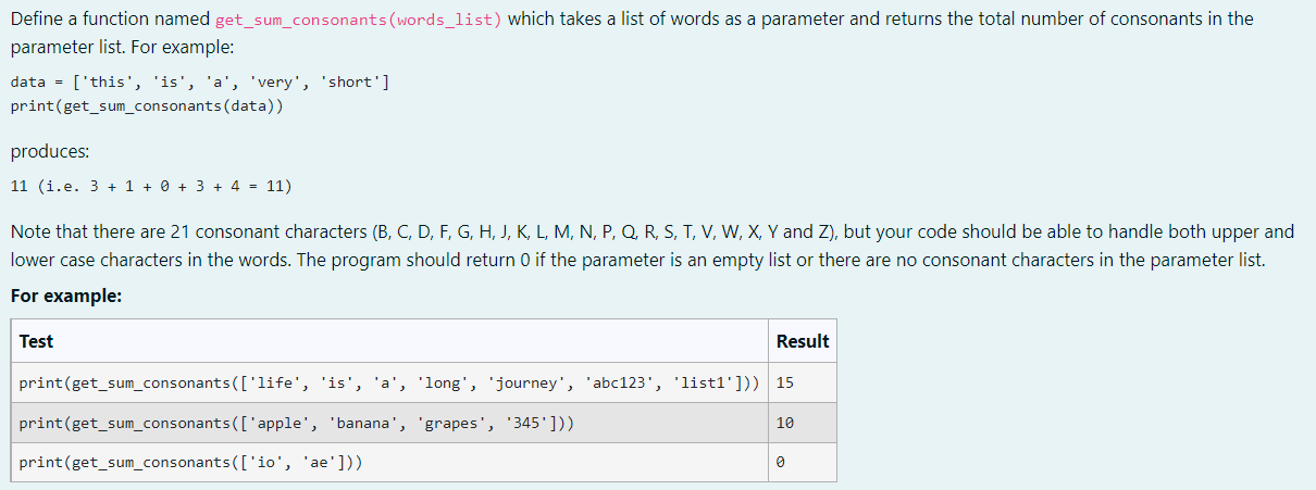 Solved Define a function named get_sum_consonants | Chegg.com