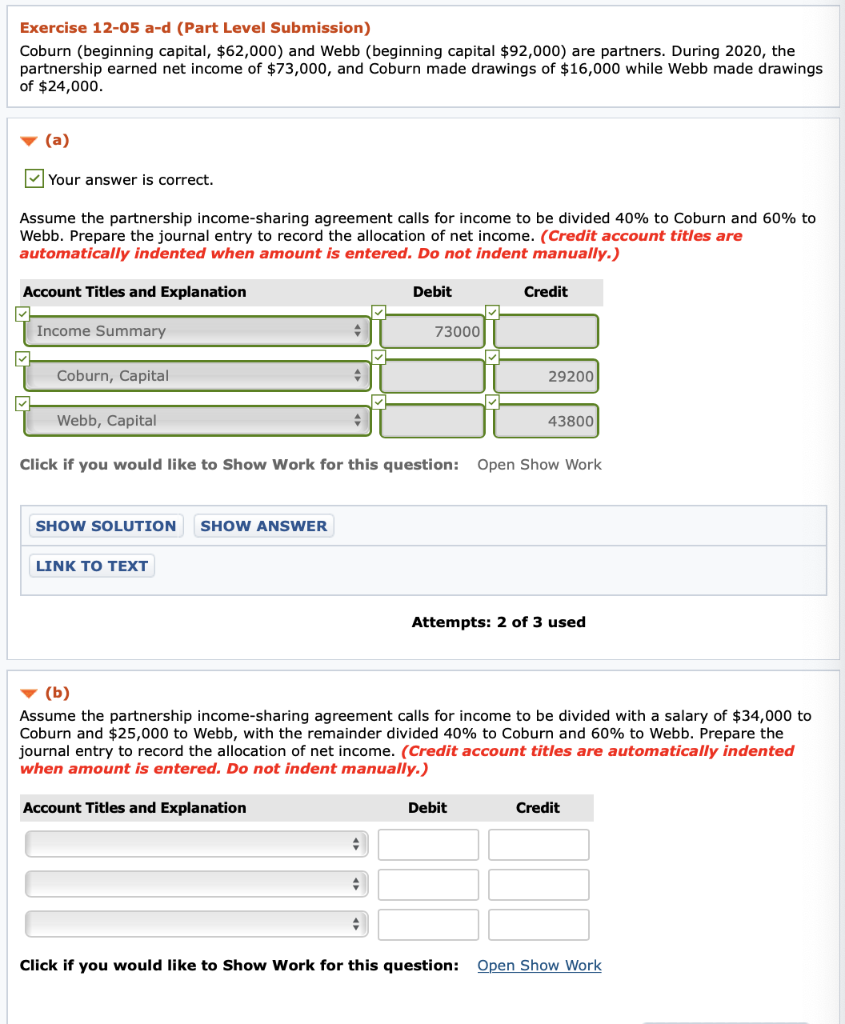 Solved Exercise 12-05 a-d (Part Level Submission) Coburn | Chegg.com