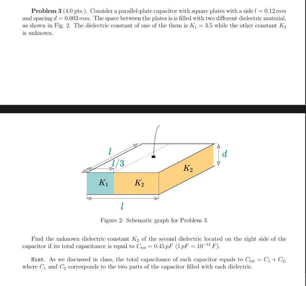 Solved Problem 3 (4.0 pts.). Consider a parallel-plate | Chegg.com