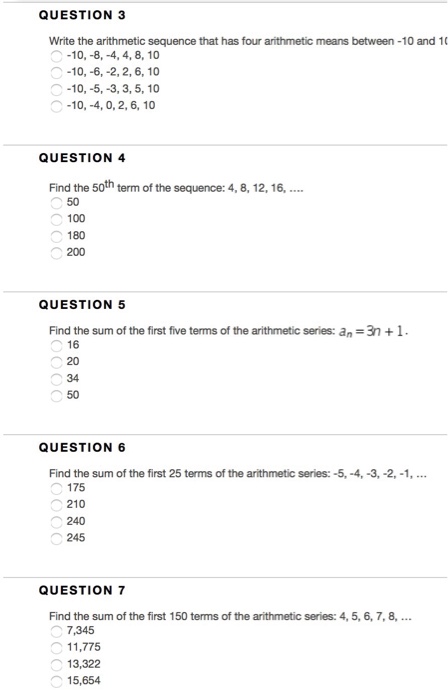 Solved QUESTION 3 Write the arithmetic sequence that has | Chegg.com