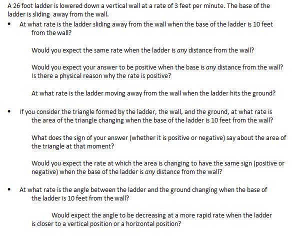 Solved A 26 foot ladder is lowered down a vertical wall at a | Chegg.com