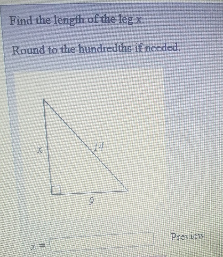 Solved Find the length of the leg x. Round to the hundredths | Chegg.com