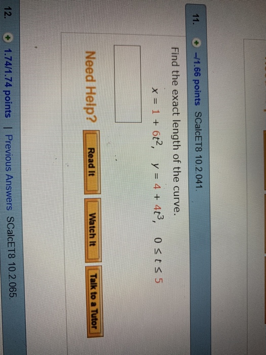 Solved , ㅢ1.66 points scalcET8 10.2.041. 11. Find the exact | Chegg.com