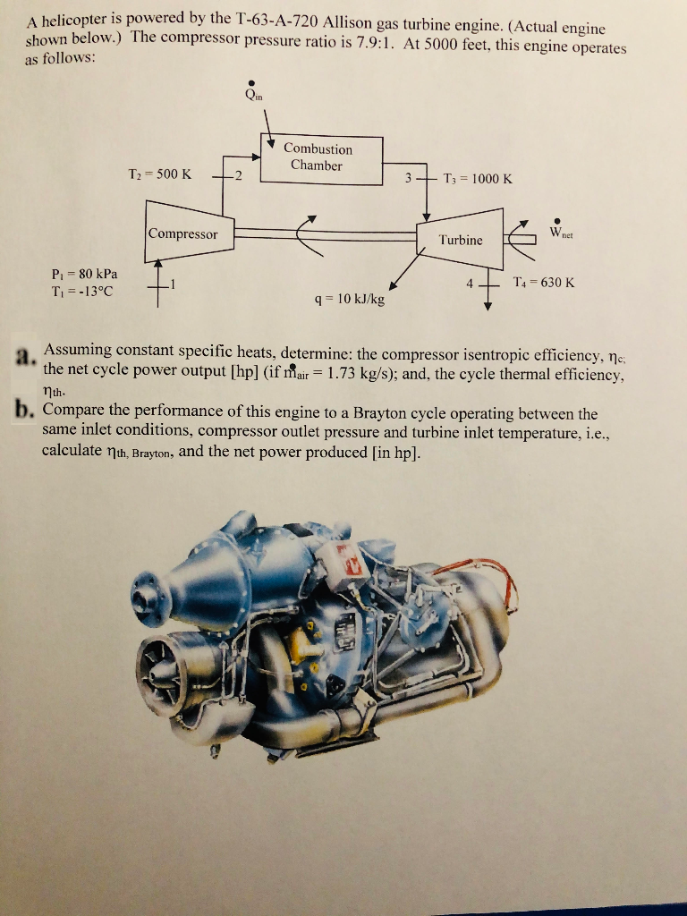Solved a helicopter is powered by the T-63-A-720 Allison gas | Chegg.com