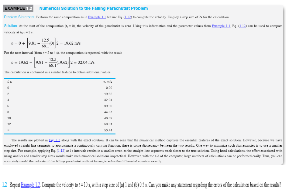 Solved Numerical Solution to the Falling Parachutist | Chegg.com