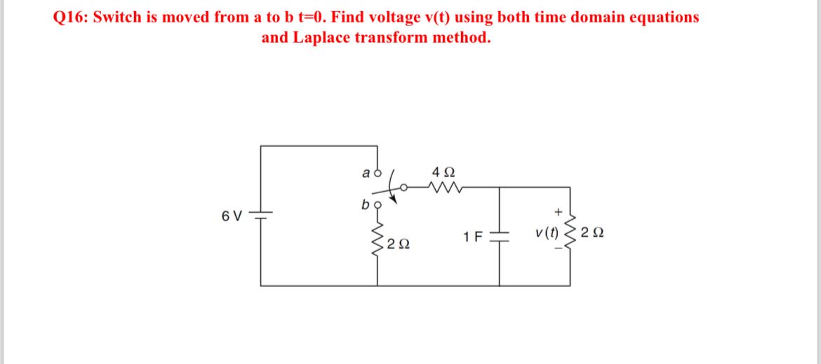 Solved Q16: Switch is moved from a to bt=0. Find voltage | Chegg.com