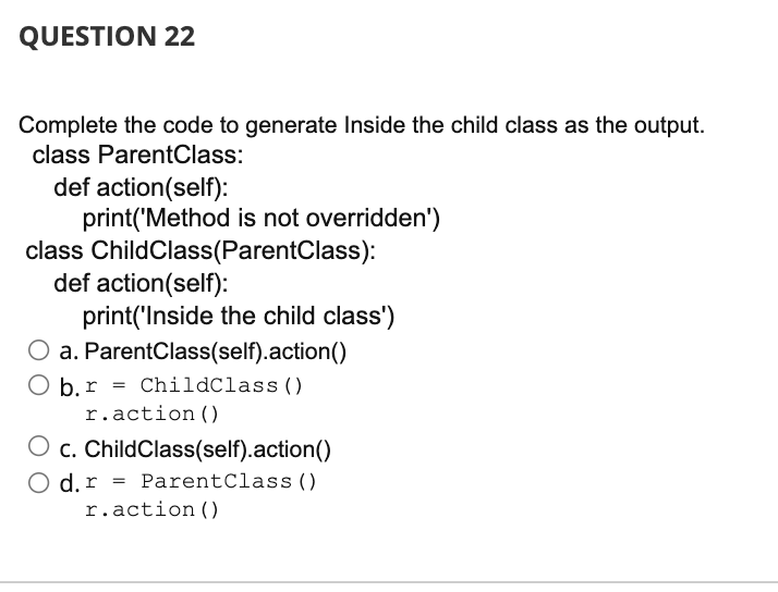 Solved QUESTION 22 Complete the code to generate Inside the | Chegg.com