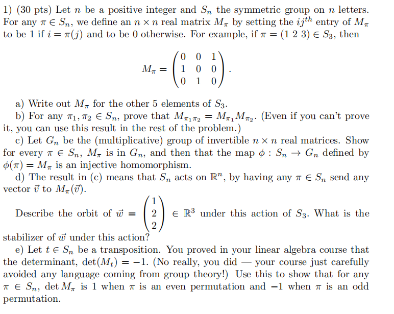 Solved 1) (30 pts) Let n be a positive integer and Sn the | Chegg.com