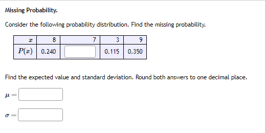 Solved Missing Probability. Consider the following | Chegg.com