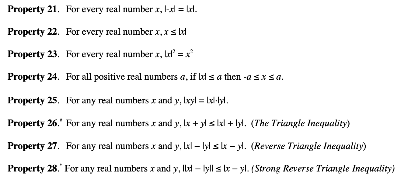 Solved Property 21. For every real number x, l-xl = lxl. | Chegg.com