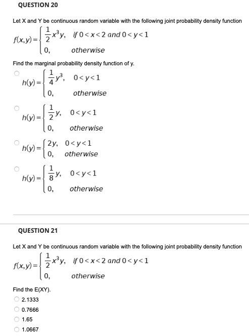 Solved [ {x?y, QUESTION 20 Let X and Y be continuous random | Chegg.com