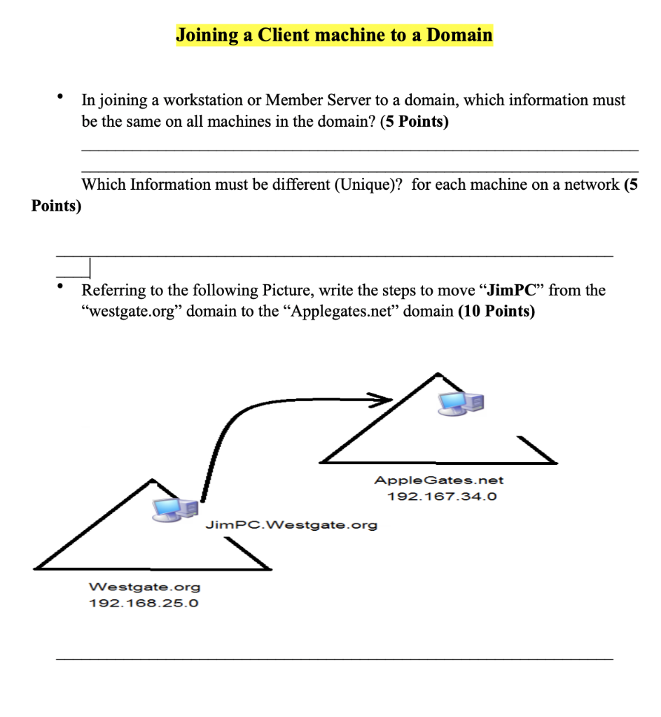 Joining a Client machine to a Domain In joining a | Chegg.com