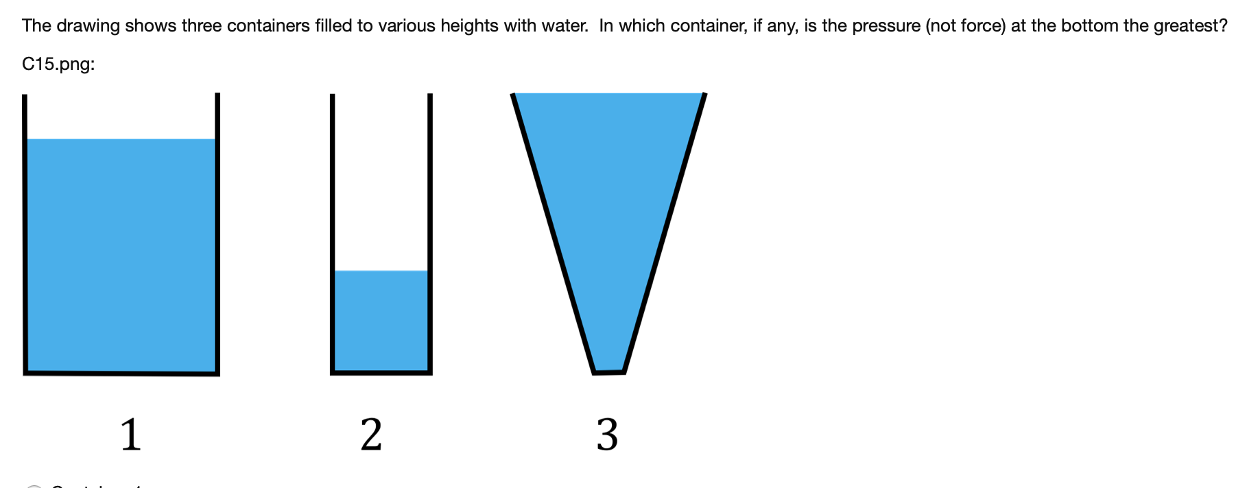 Solved The drawing shows three containers filled to various | Chegg.com