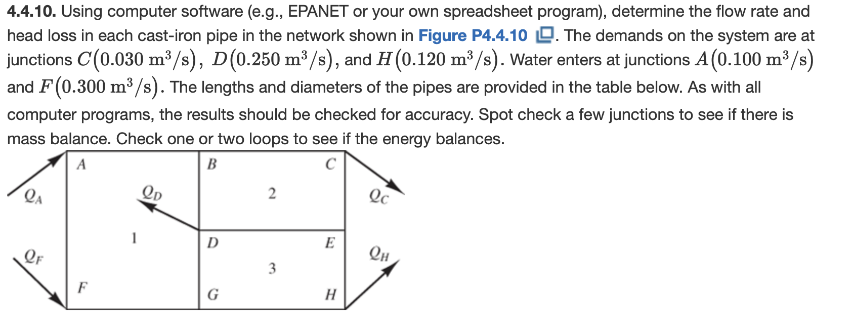 4.4.10. Using computer software (e.g., EPANET or your | Chegg.com