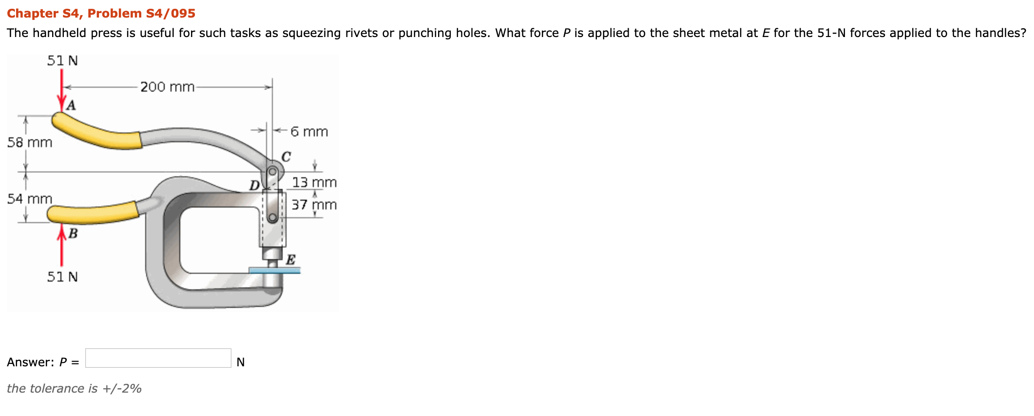 Solved Chapter S4, Problem S4/095 The handheld press is | Chegg.com