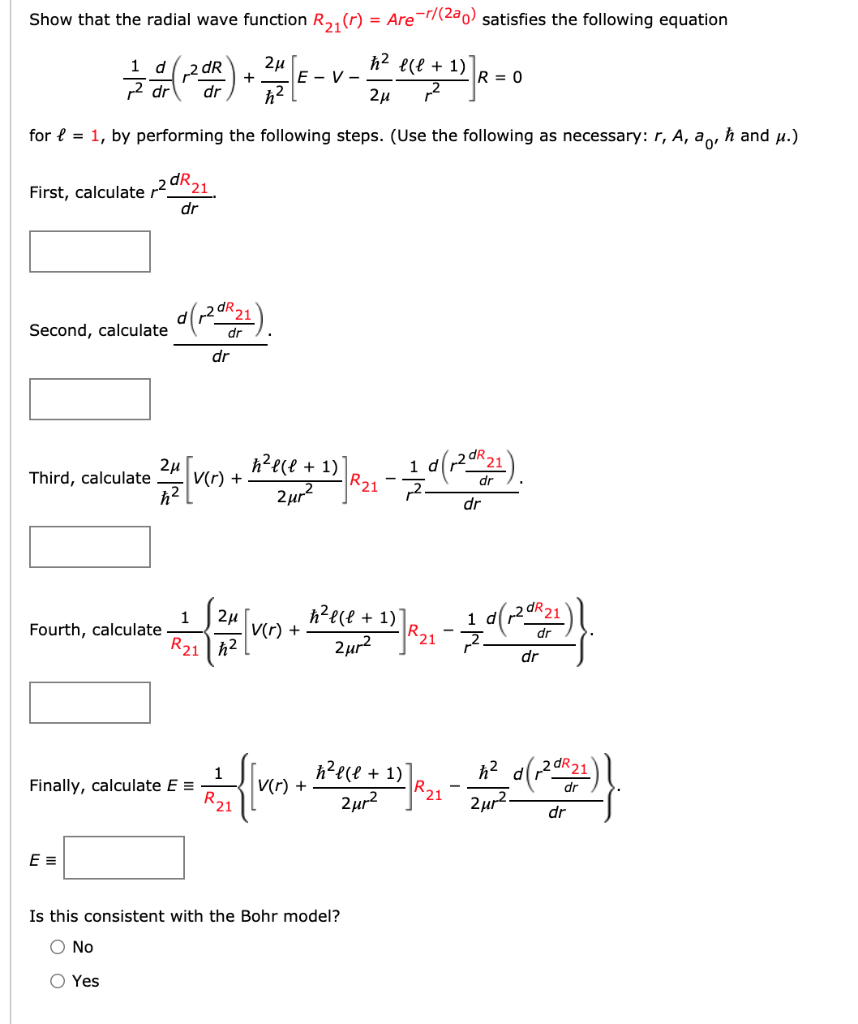 Solved Show that the radial wave function R21() = Are | Chegg.com