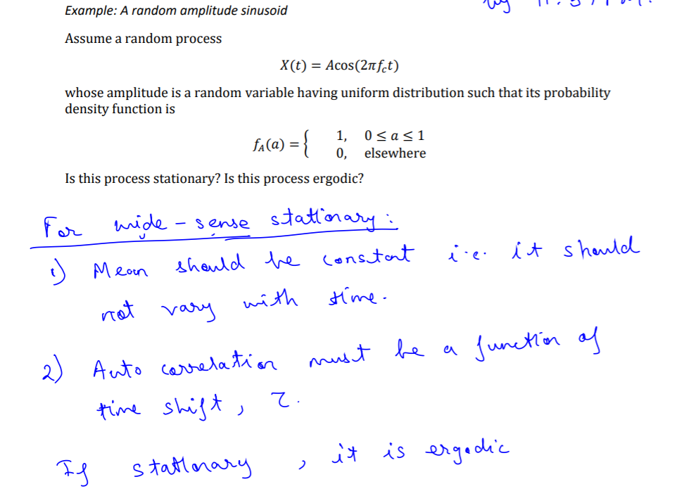 Solved Example: A random amplitude sinusoid wy Assume a | Chegg.com