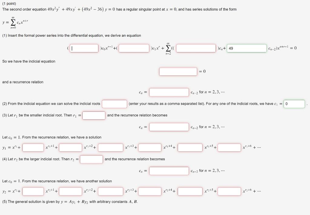 Solved (1 point) The second order equation | Chegg.com