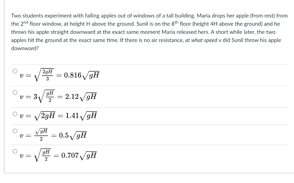 Solved Two students experiment with falling apples out of | Chegg.com