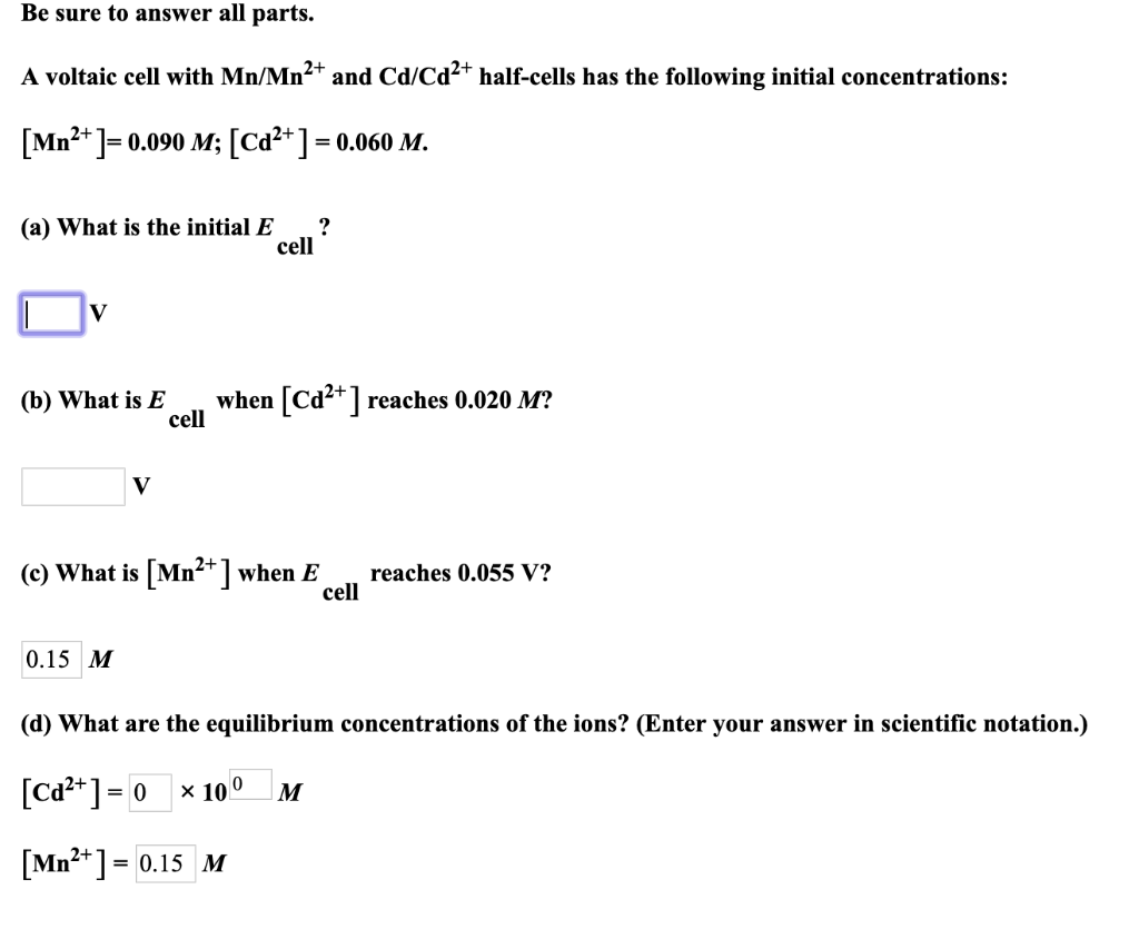Solved Be sure to answer all parts. A voltaic cell with | Chegg.com