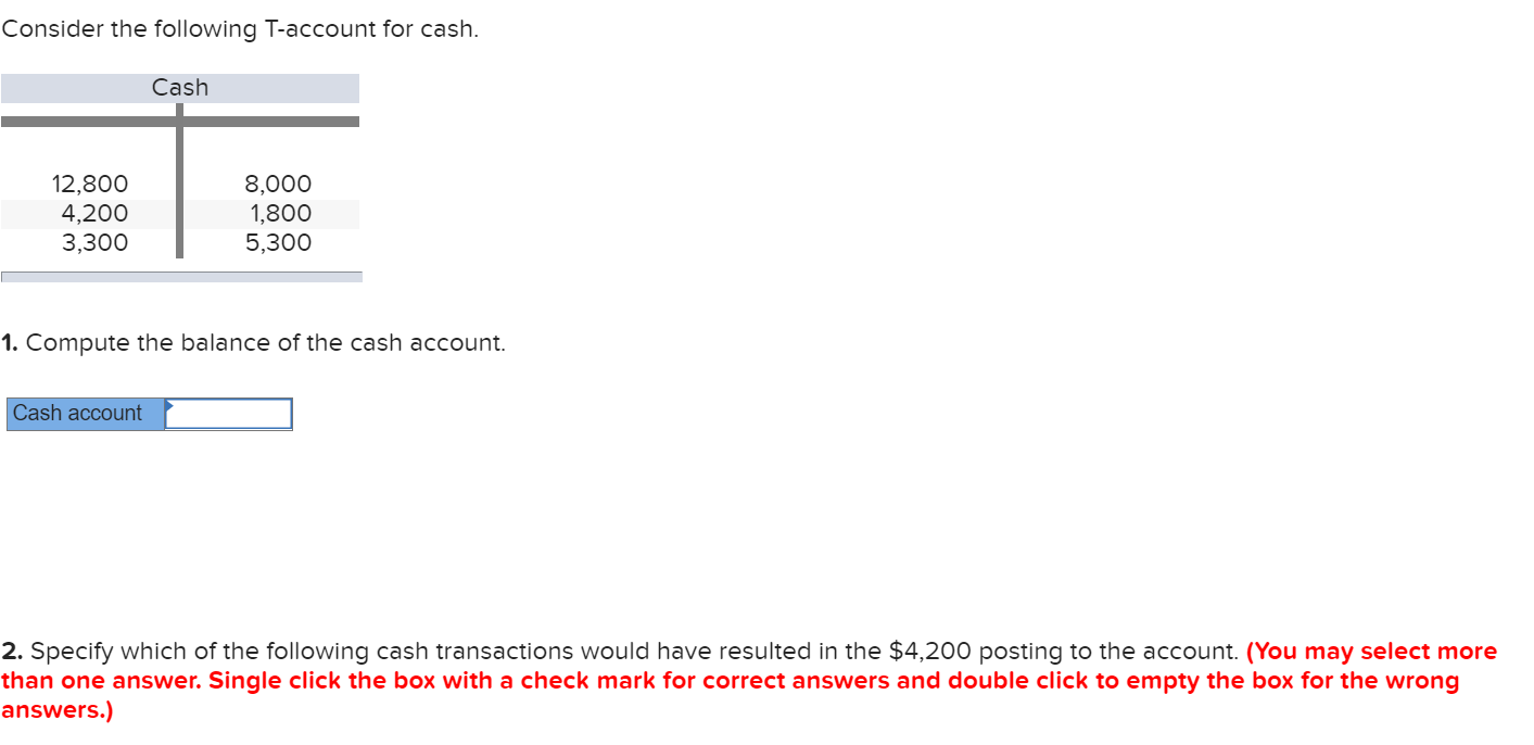 Solved Consider the following T-account for cash. Cash | Chegg.com