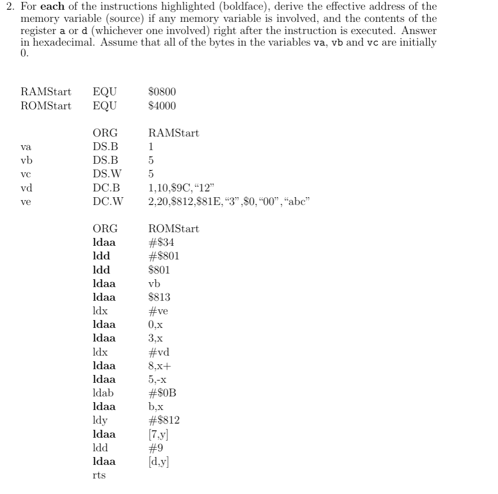 Solved 2. For each of the instructions highlighted | Chegg.com