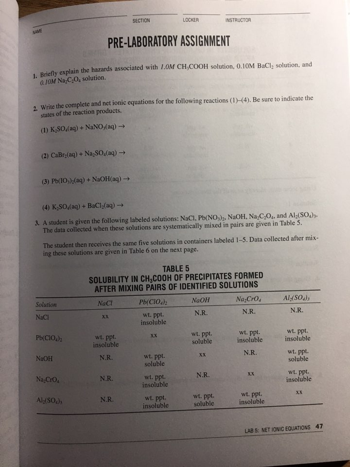 Solved SECTION LOCKER INSTRUCTOR NAME PRE-LABORATORY | Chegg.com