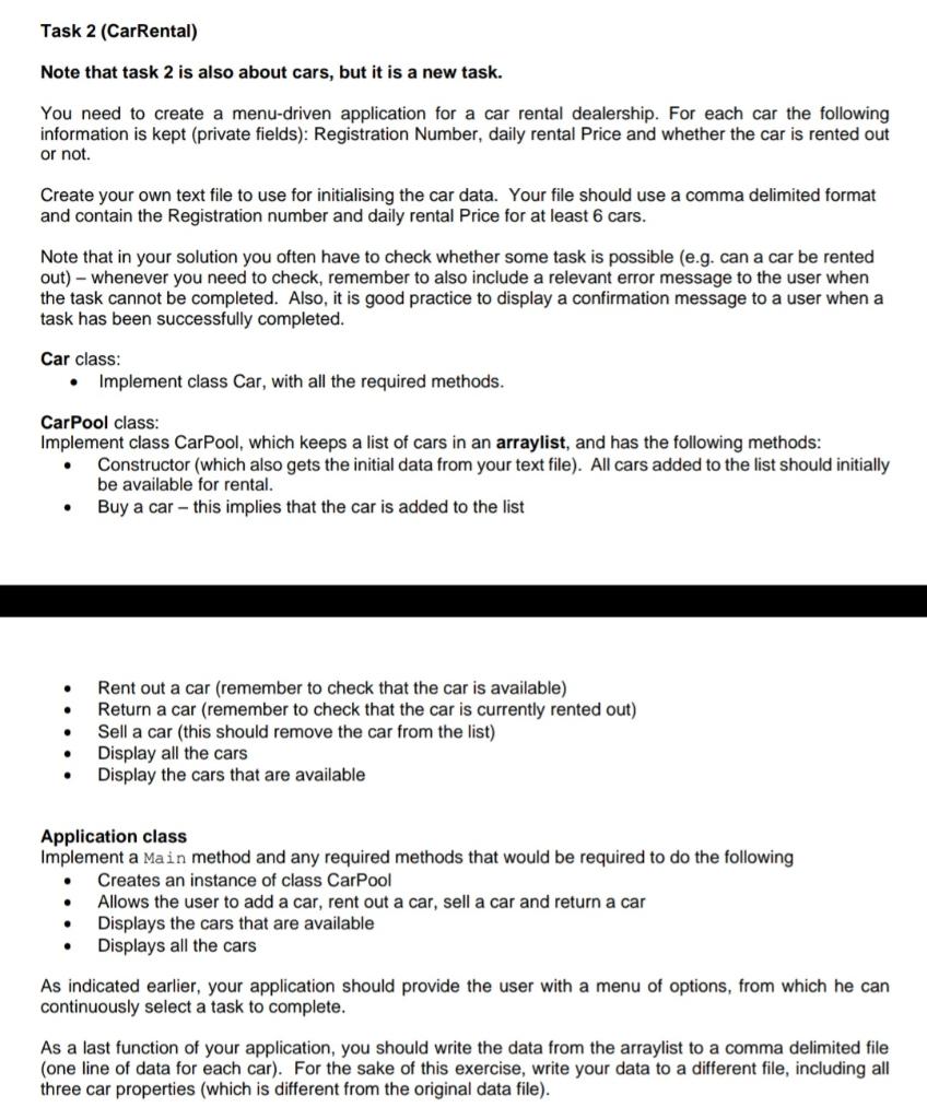 Solved Task 2 (CarRental) Note that task 2 is also about | Chegg.com
