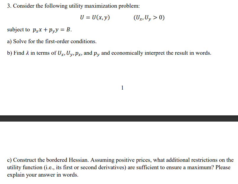 Solved 3. Consider the following utility maximization | Chegg.com