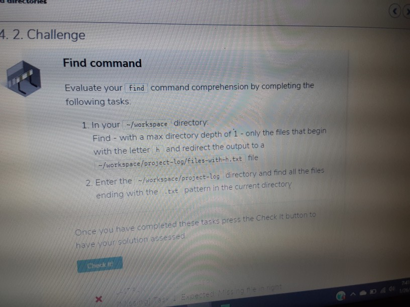 Solved wirectories 4. 2. Challenge Find command Evaluate | Chegg.com