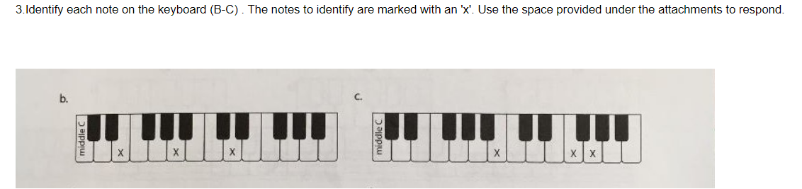 Solved 3. Identify each note on the keyboard (B-C). The | Chegg.com