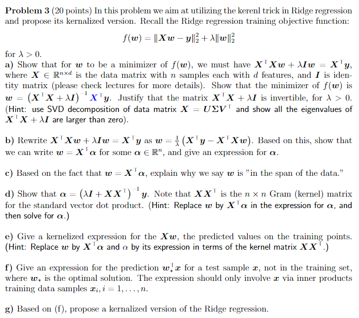 X'y, W = Problem 3 (20 points) In this problem we aim | Chegg.com