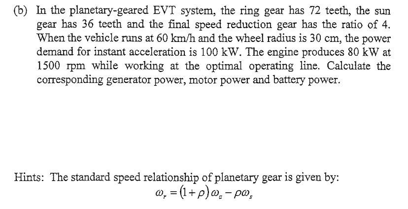 Solved (b) ﻿In the planetary-geared EVT system, the ring | Chegg.com